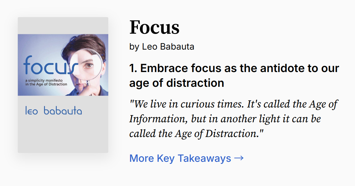Focus by Leo Babauta | Summary, Quotes, FAQ, Audio