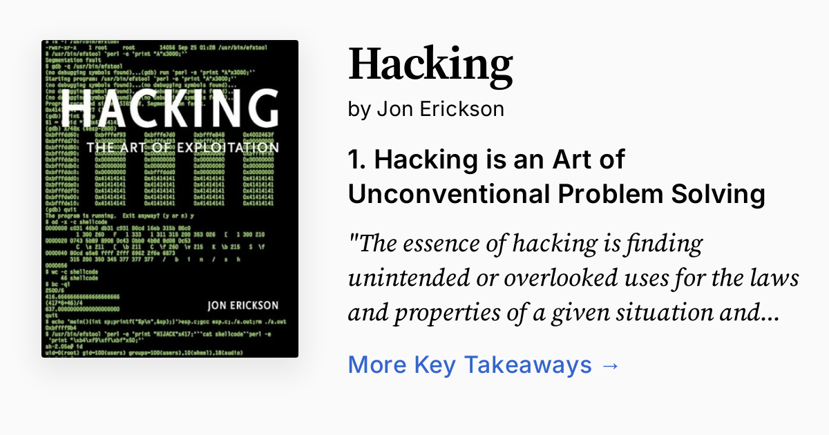 Hacking by Jon Erickson | Summary, Audio, Quotes, FAQ
