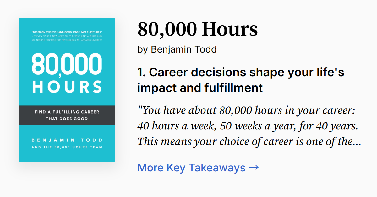 80,000 Hours by Benjamin Todd | Summary, Audio, Quotes, FAQ