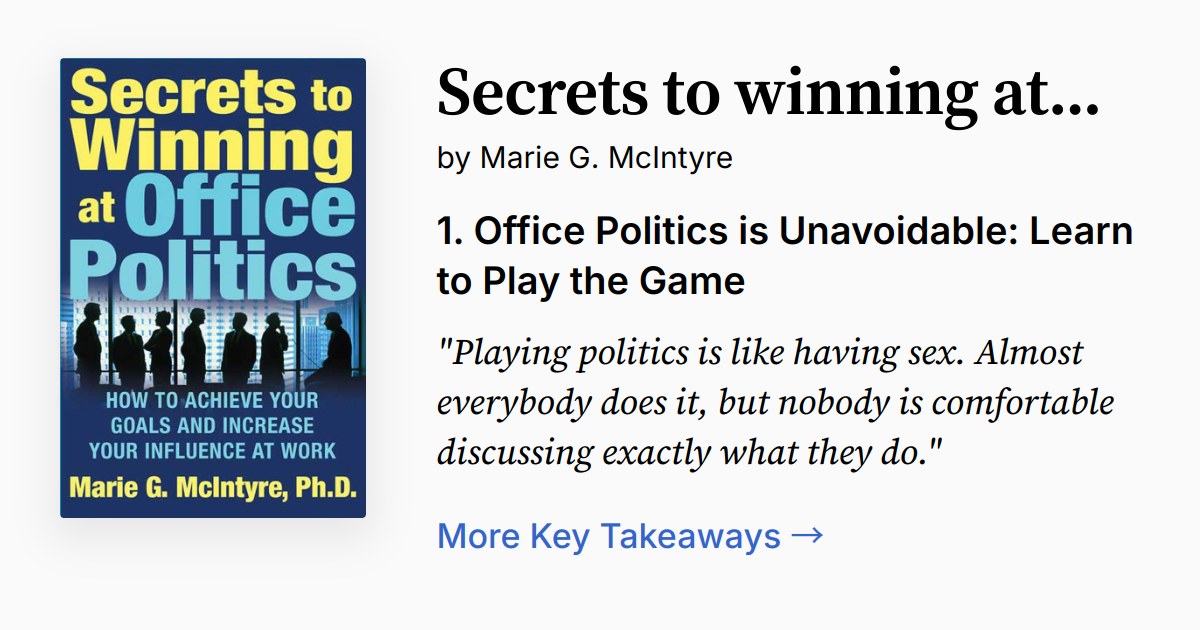 Secrets to Winning at Office Politics | Summary, Audio, Quotes, FAQ