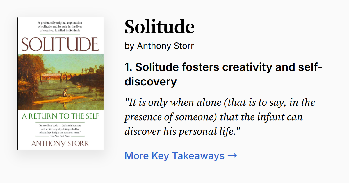 Solitude by Anthony Storr | Summary, Audio, Quotes, FAQ
