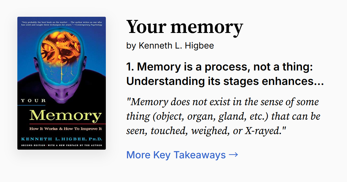 Your Memory by Kenneth L. Higbee | Summary, Quotes, FAQ, Audio